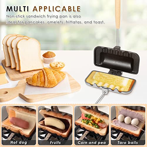 Hot Sandwich Maker, Hot Dog Toaster, Double-Sided Sandwich Baking Pan, Double Sided Frying Pan, Grilled Cheese Maker Nonstick Sandwich Maker Flip Grill Pan for Breakfast Pancakes, Toast, Omelets