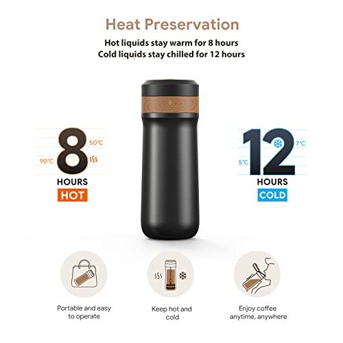 Encoola Portable French Press Travel Coffee Maker 14oz/400g Mini French Press Mug Insulated Filter Coffee Cup Double-Layer Insulated Four-Layer Filter Mesh