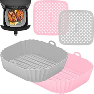 molveo 4 pack air fryer silicone liners | 8.5inch reusable air fryer silicone basket and air fryers silicone mat silicone pot for 4 to 7 qt for air fryer inserts for oven accessories (gray & pink)