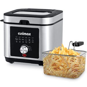 cusimax deep fryer with basket 2.6qt 1200-watt electric deep fryer for the home, with drip hook, removable lid, view window and oil filtration deep fat fryer