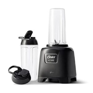 oster personal blender for shakes, smoothies, and single serve portable cups with 2 20-ounce on-the-go spill proof cups and lids, bpa-free & dishwasher-safe, black