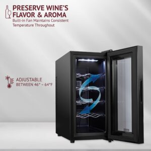 Schmécké 10 Bottle Red And White Wine Thermoelectric Wine Cooler/Chiller Counter Top Wine Cellar with Digital Temperature Display, Freestanding Refrigerator Smoked Glass Door Quiet Operation Fridge