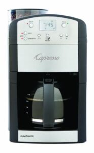 capresso 464.05 coffeeteam gs 10-cup digital coffeemaker with conical burr grinder, glass carafe , black , 15.5" x 9.5 "x 9.75"