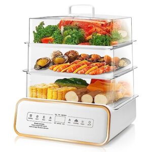 susteas food steamer for cooking - 17qt vegetable steamer with 24h booking & 60min timer, electric steamer with digital display and 3 tier stackable trays, auto shut-off & boil dry protection