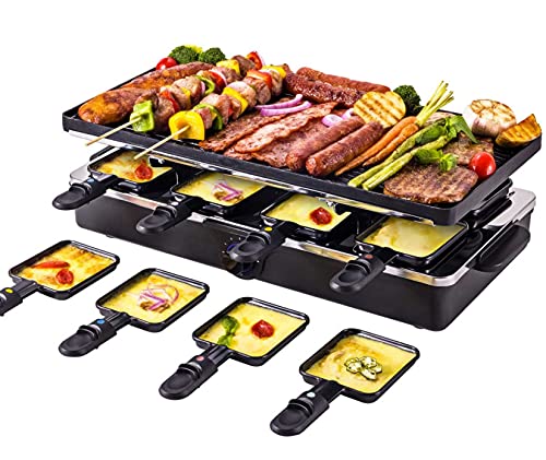 Raclette Table Grill Korean BBQ Indoor Electric Grill Griddle Nonstick Extra Large Reversible 2-In-1 Outdoor Dishwasher Safe with Cheese 8 Paddles 8 Spatulas for 8 Person