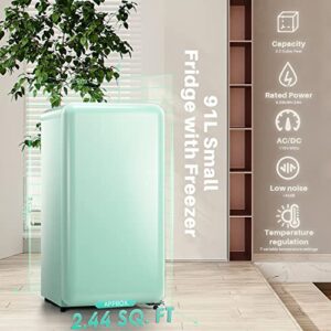 Kismile Retro Mini Fridge with Freezer, 3.2 cu. ft Small fridge with Adjustable Removable Glass Shelves, Mechanical Control, Compact Refrigerator for Office, Dorm, Bedroom (Green)