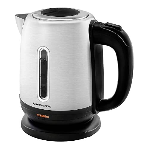 Ovente Electric Tea Kettle Stainless Steel 1.2 Liter Portable Instant Hot Water Boiler Heater 1100W Power Fast Boiling with Cordless Body and Automatic Shut Off for Coffee Milk Chocolate Silver KS22S