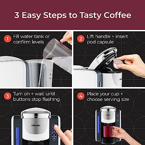 Mueller Single Serve Pod Compatible Coffee Maker Machine With 4 Brew Sizes, Rapid Brew Technology with Large Removable 48 oz Water Tank