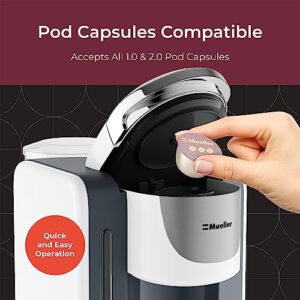 Mueller Single Serve Pod Compatible Coffee Maker Machine With 4 Brew Sizes, Rapid Brew Technology with Large Removable 48 oz Water Tank