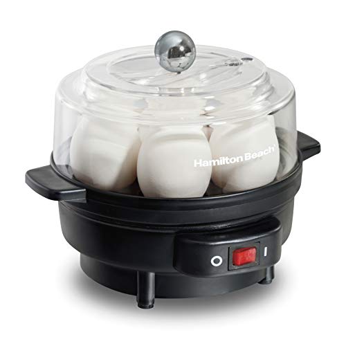 Hamilton Beach Electric Hard Boiled Egg Cooker, 3-in-1: Boiled Egg Cooker, Poacher & Omelet Maker, Can Hold 7 Eggs, Black with Silver Knob (25500)