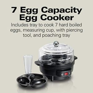 Hamilton Beach Electric Hard Boiled Egg Cooker, 3-in-1: Boiled Egg Cooker, Poacher & Omelet Maker, Can Hold 7 Eggs, Black with Silver Knob (25500)