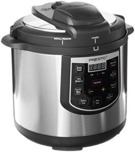 presto 02141 6-quart electric pressure cooker, black, silver, stainless steel