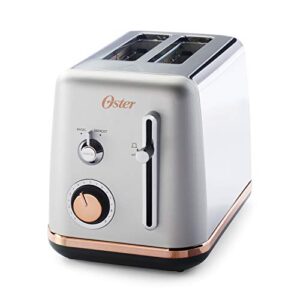 oster 2097682 2 slice toaster metropolitan collection with rose gold accents, gray