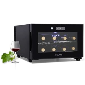 jinjunye 8 bottle wine cooler refrigerator, wine fridge small, countertop wine cooler with digital temperature control, 46-64℉ mini freestanding wine cellars glass door, gift for wine lover