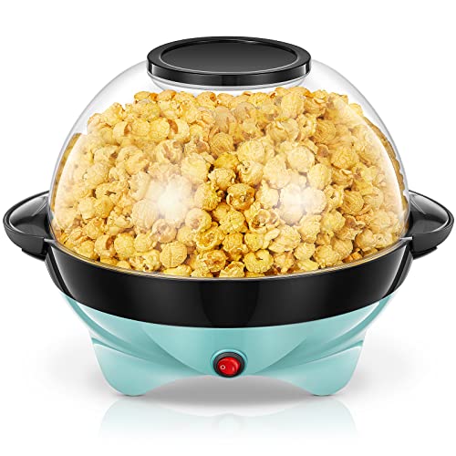 Popcorn Machine, 28cups Popcorn Maker with Stirring Rod, Detachable & Nonstick Plate, Hot Oil Popcorn Popper Maker Easy to Use, 6Qts Large Lid for Serving Bowl, 2 Measuring Spoons & Cool Touch Handles