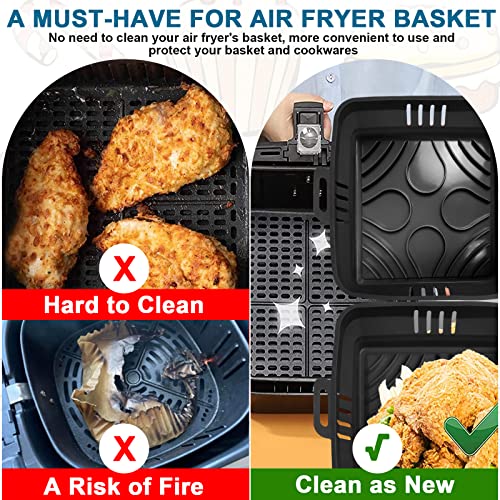 Air Fryer Silicone Liners 8.7 inch, YINGRACE 2Pcs Square Air Fryer Accessories Foldable Air Fryer Pot Bowl Reusable Air Fryer Basket Liner for COSORI Instant Pot Ninja Ultrean 5.8QT-8.5QT Air Fryers