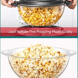 Popcorn Machine, 28cups Popcorn Maker with Stirring Rod, Detachable & Nonstick Plate, Hot Oil Popcorn Popper Maker Easy to Use, 6Qts Large Lid for Serving Bowl, 2 Measuring Spoons & Cool Touch Handles