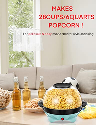 Popcorn Machine, 28cups Popcorn Maker with Stirring Rod, Detachable & Nonstick Plate, Hot Oil Popcorn Popper Maker Easy to Use, 6Qts Large Lid for Serving Bowl, 2 Measuring Spoons & Cool Touch Handles