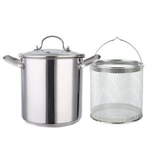 kerilyn deep fryer pot, 5l stainless steel frying pot with basket, fish fryer with transparent lid, for kitchen french fries, chicken etc.