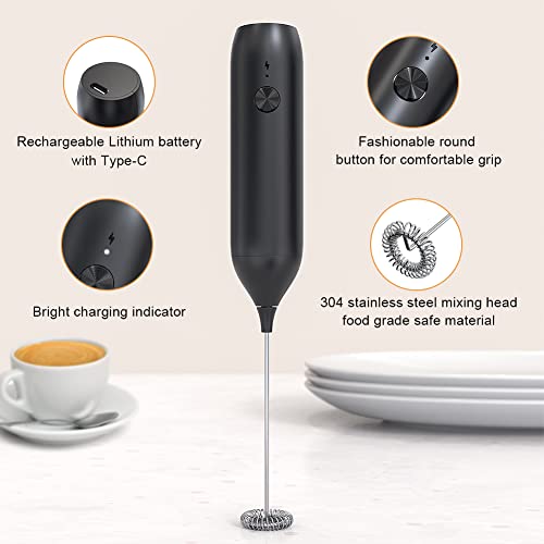 CIRCLE JOY Rechargeable Milk Frother, Handheld Electric Milk Frother, Electric Coffee Whisk, Mini Coffee Mixer for Milk, Macha, Cappuccino and Chocolate