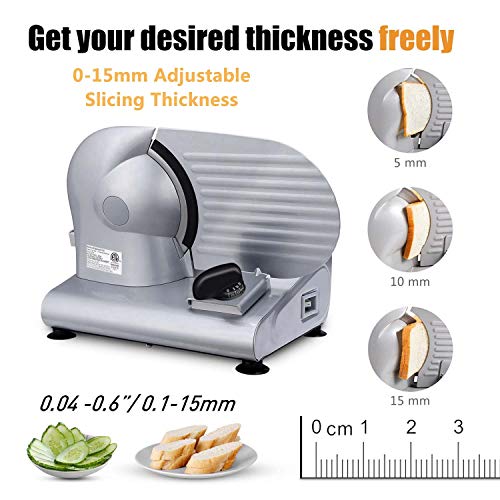 Meat Slicer, CUSIMAX Electric Deli Food Slicer with Two 7.5'Removable Stainless Steel Blades and Pusher, Cheese Fruit Vegetable Bread Cutter, Adjustable Knob for Thickness, Food Carriage