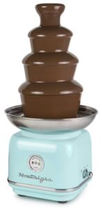 nostalgia 4 tier electric chocolate fondue fountain machine for parties - melts cheese, queso, candy, and liqueur - dip strawberries, apple wedges, vegetables, and more - 32-ounce - aqua