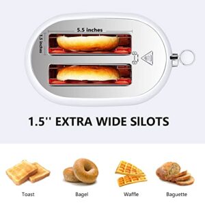 REDMOND Toaster 2 Slice, Stainless Steel Toaster with 1.5”Wide Slots, Retro Toaster 2 slice with Cancel, Bagel, Deforst Functions, 7 Browning Levels, Removable Crumb Tray, White