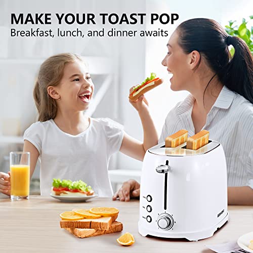 REDMOND Toaster 2 Slice, Stainless Steel Toaster with 1.5”Wide Slots, Retro Toaster 2 slice with Cancel, Bagel, Deforst Functions, 7 Browning Levels, Removable Crumb Tray, White