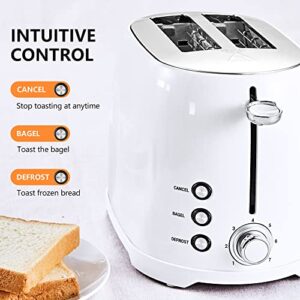 REDMOND Toaster 2 Slice, Stainless Steel Toaster with 1.5”Wide Slots, Retro Toaster 2 slice with Cancel, Bagel, Deforst Functions, 7 Browning Levels, Removable Crumb Tray, White