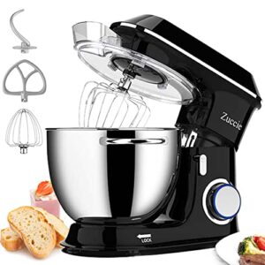 zuccie 3-in-1 stand mixer, 660w mixers kitchen electric stand mixer include 8.5qt bowl, dough hook, beater, whisk & splash guard, 6-speed dough mixer for most home cooks (black)