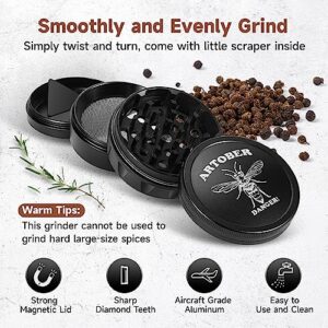 Artober Herb Grinder, 2.5 inch Aluminium Spice Grinder (Black)