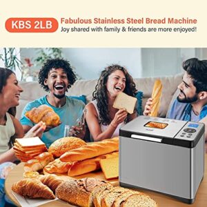 KBS Automatic 19 in 1 Bread Machine, 2LB Bread Maker with Fully Stainless, Dough Maker, 3 Crust Colors & 3 Loaf Sizes, 15H Timer and 1H Keep Warm Setting, Recipes and Oven Mitt…