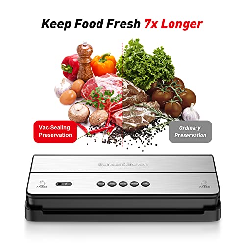 Bonsenkitchen Food Sealer Vacuum Sealer, Built-in Cutter & sealer Bags Rolls and Starter Kit, Dry&Moist Food Modes, Compact Design Air Sealing System Portable Vacuum Sealer, Silver