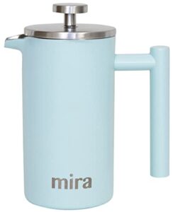 mira 12 oz stainless steel french press coffee maker | double walled insulated coffee & tea brewer pot & maker | keeps brewed coffee or tea hot | 350 ml (12 oz (350 ml), pearl blue)