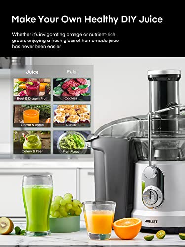 JUILIST Juicer Machines, 1000W Juicer Vegetable and Fruit with 3.2" Wider Mouth Food Chute, Easy to Clean, Large Power（1300W Peak）Juicer Extractor, 4S Fast Juicing & 2 Speeds Setting, Silver