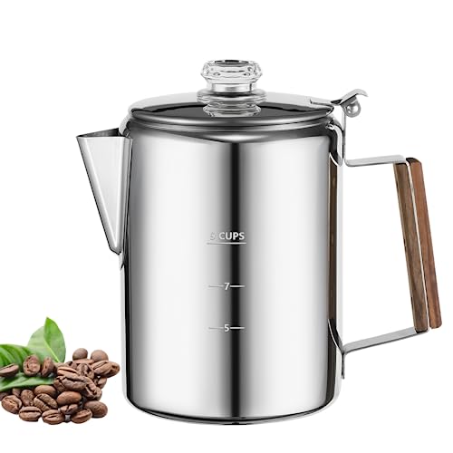 MEREZA Coffee Percolators Stovetop for Camping, Percolator Coffee Pot Camping Stovetop Stainless Steel Camping Coffee Maker Outdoors Home 9 Cup No Aluminum & Plastic Fast Brew