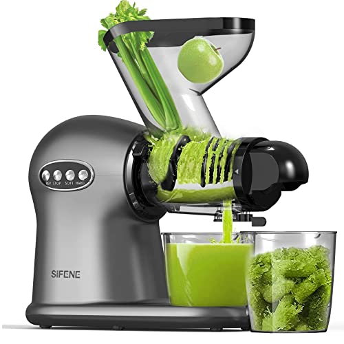 SiFENE Slow Masticating Juicer Machine, 3” Wide Dual Chute Cold Press Juicer with Anti-Clog Function, Ideal for Celery, Wheatgrass, Fruit and Vegetable Juice Extractor, BPA-Free, Easy to Clean