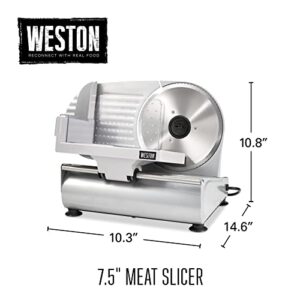 Weston Electric Meat Cutting Machine, Deli & Food Slicer, Adjustable Slice Thickness, Non-Slip Suction Feet, Removable 7.5" Stainless Steel Blade, Easy to Clean (61-0750-W)