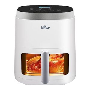 bear air fryer, 5.3qt for quick and oil-free healthy meals, easy view and smart 8 in 1 digital touchscreen, shake reminder, dishwasher-safe & non-stick basket, disposable paper liner and recipes included