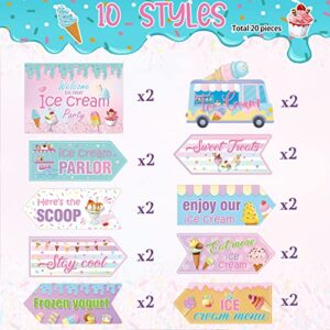 20 Pcs Ice Cream Party Decorations Ice Cream Party Sign Ice Cream Birthday Party Decorations Ice Cream Party Supplies Ice Cream Theme Party Decorations Street Photo Prop Cutouts for Home Party Decor