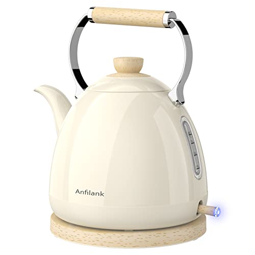 Anfilank-Boil Water Electric Kettle, 1.7L 1500W, Coffee & Tea Kettle Stainless Steel,Wood Grain Design, Removable Filter, Water Window, LED Light. 360° Rotation, Auto Shut-off & Boil-Dry Protection