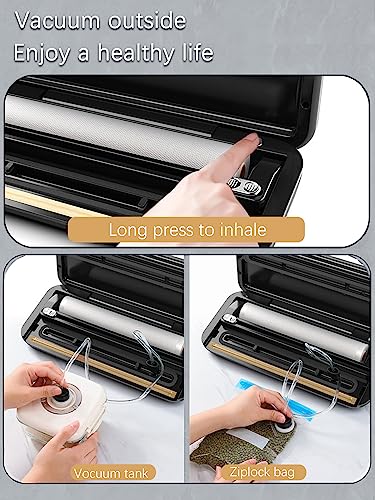 Vacuum Sealer Machine, Dry/Moist Vacuum Sealer Machine with Built-in Cutter and Bag Storage, External Vacuum System, Air Sealer Machine for Food Storage and Sous Vide with Starter Kit, Black