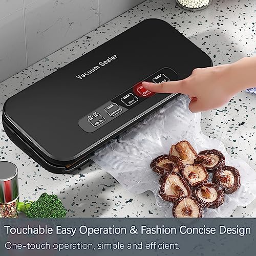 Vacuum Sealer Machine, Dry/Moist Vacuum Sealer Machine with Built-in Cutter and Bag Storage, External Vacuum System, Air Sealer Machine for Food Storage and Sous Vide with Starter Kit, Black