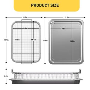 Air Fryer Basket and Tray for Oven, 15.5'' x 12.5'' Stainless Steel Crisper Tray and Basket for Convection Oven, Baking Pan Perfect for the Grill, Dishwasher Safe, 2 Set Medium Size