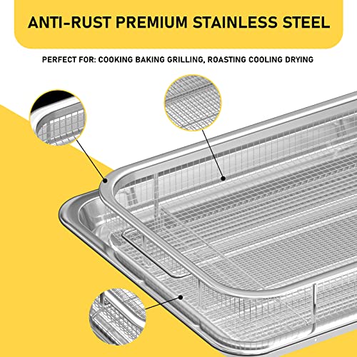 Air Fryer Basket and Tray for Oven, 15.5'' x 12.5'' Stainless Steel Crisper Tray and Basket for Convection Oven, Baking Pan Perfect for the Grill, Dishwasher Safe, 2 Set Medium Size