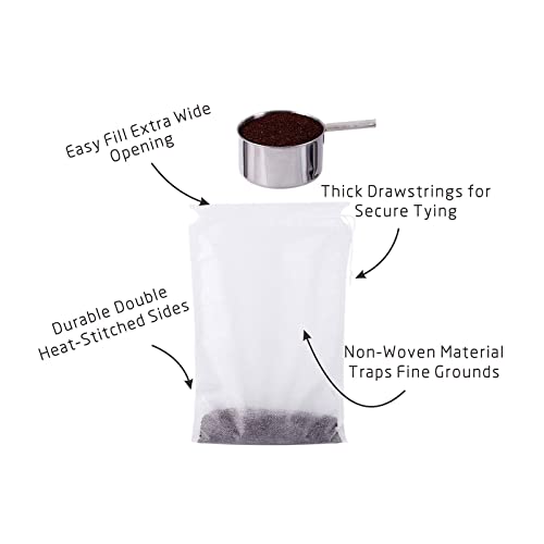 No Mess Cold Brew Bags, 60PCS Cold Brew Coffee Filters 6”x 10” Disposable French Press Filter Bags Fine Mesh Brewing Bags with Drawstring for Iced Coffee Maker Hot Tea in Mason Jar or Pitcher