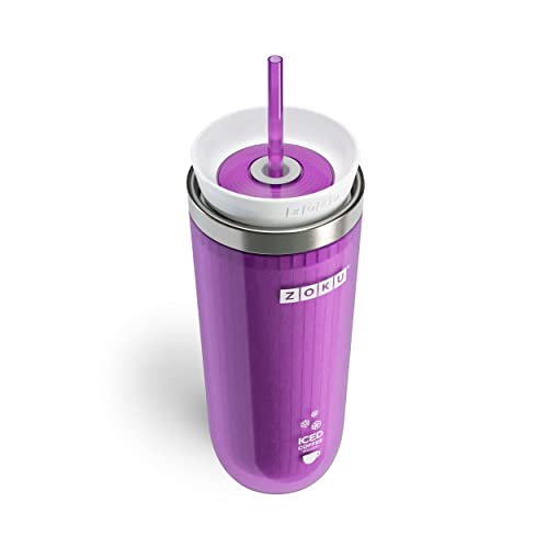 ZOKU Instant Iced Coffee Maker, Reusable Beverage Chiller Cools Hot Beverages in Minutes Without Dilution, Portable 11-ounce Tumbler With Spill-resistant Lid and Straw, Purple