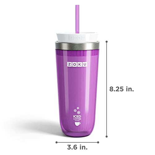 ZOKU Instant Iced Coffee Maker, Reusable Beverage Chiller Cools Hot Beverages in Minutes Without Dilution, Portable 11-ounce Tumbler With Spill-resistant Lid and Straw, Purple