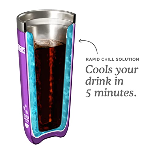 ZOKU Instant Iced Coffee Maker, Reusable Beverage Chiller Cools Hot Beverages in Minutes Without Dilution, Portable 11-ounce Tumbler With Spill-resistant Lid and Straw, Purple