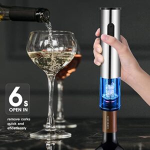 VIDYSUFYR Electric Wine Bottle Opener Set- Silver, Automatic Wine Bottle Opener with Led Light, Rechargeable Corkscrew Kit with Aerator，Foil Cutter，Stoppers